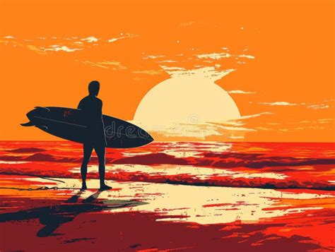 Surfer At Sunset On The Beach Illustration For Your Design Generative