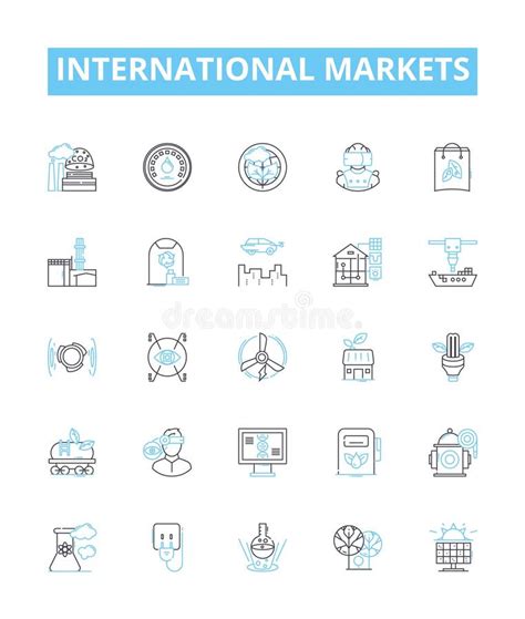 International Markets Vector Line Icons Set Global Overseas Markets