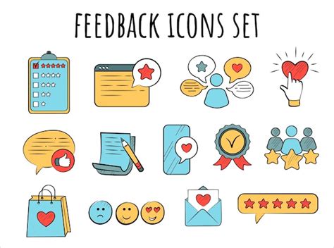 Feedback Review Rating Five Stars Like Cute Vector Doodlestyle Color