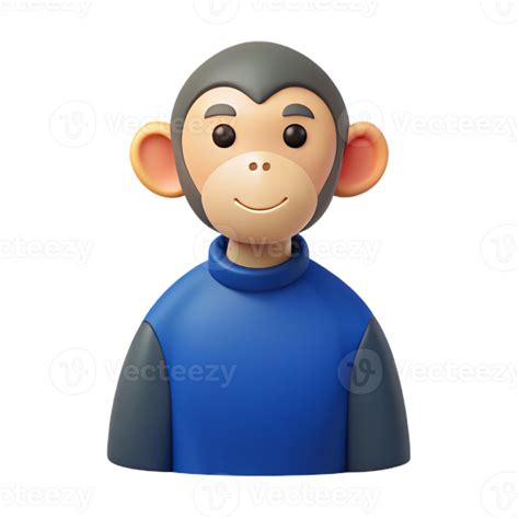 3d Cartoon Monkey Avatar Wearing Blue Shirt 52556357 Png