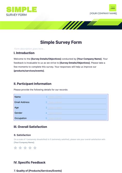 Free Simple Survey Form Template To Edit Online