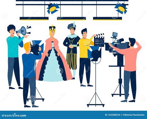 Filming Actors And Film Industry Employees In Minimalist Style Stock