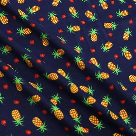 Pineapples On Navy T Shirt Knit