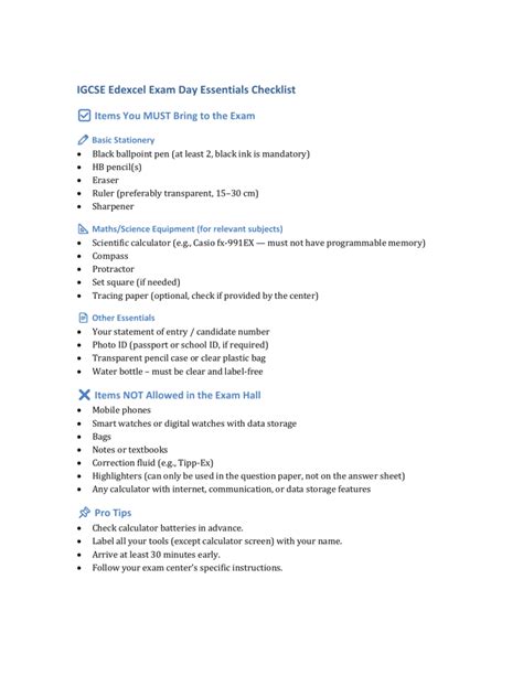 Igcse Edexcel Exam Day Essentials Checklist What To Bring And Not Allowed