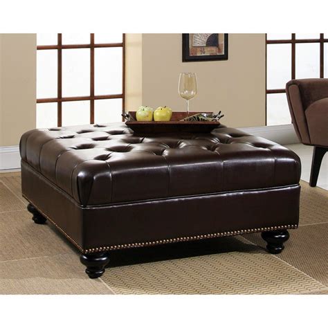 Leather Tufted Square Ottoman