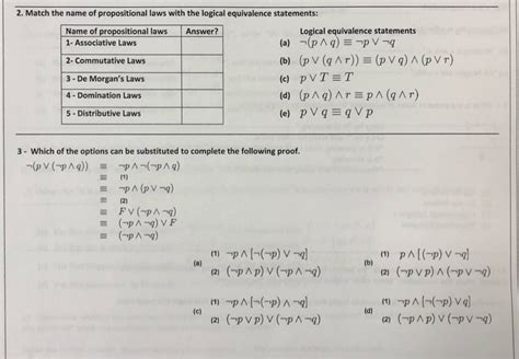 Solved 2 Match The Name Of Propositional Laws With The
