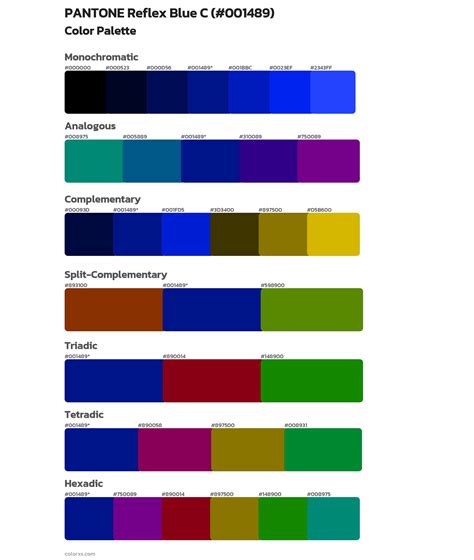 Reflex Blue Pantone Color Chart