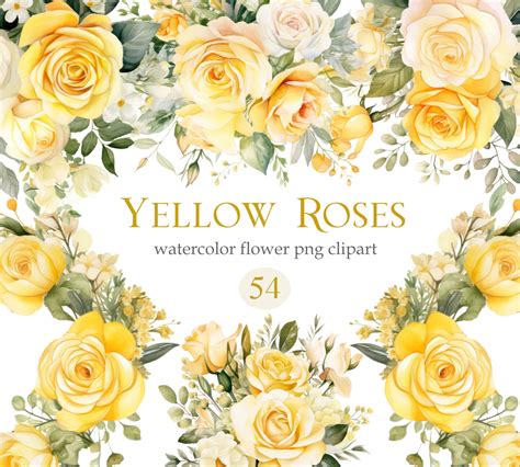 Yellow Rose Png Clipart Watercolor Yellow Rose Clipart Bundle Yellow