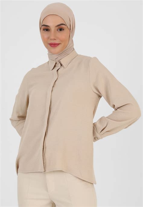 Modanisa Refka Casual Overhemdblouse Beige Zalando Nl