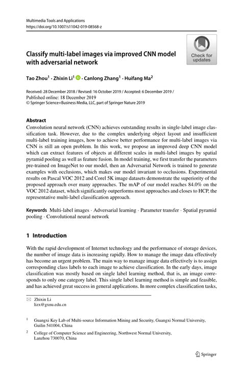 Pdf Classify Multi Label Images Via Improved Cnn Model With Adversarial Network