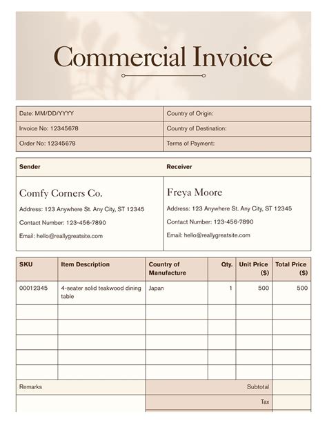 Commercial Invoice Excel Template