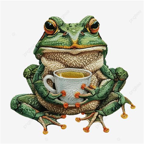 The Frog Drinks Tea Cute Toad Applique Applique Frog Animals Png