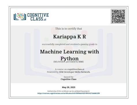 Machinelearning Python Ibm Certificate Cognitive Kariappa K R