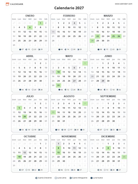 Calendario 2027 Para Imprimir Ok Pdf Días Festivos Observancias