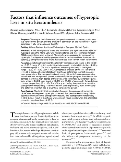 Pdf Factors That Influence Outcomes Of Hyperopic Laser In Situ Keratomileusis