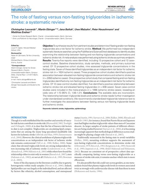 Pdf The Role Of Fasting Versus Non Fasting Triglycerides In Ischemic