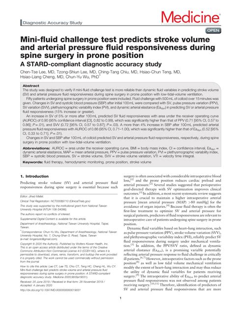 Pdf Mini Fluid Challenge Test Predicts Stroke Volume And Arterial Pressure Fluid