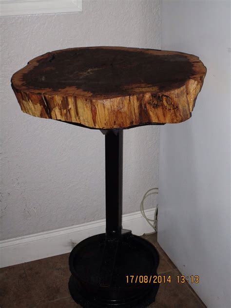 Rustic Tree Stump Butcher Block On Metal Frame