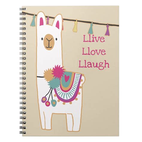 Cute Llama And Tassels Wcustom Background Notebook Zazzle