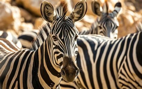Premium Photo Zebras Displaying Their Distinctive Black And White Stripes
