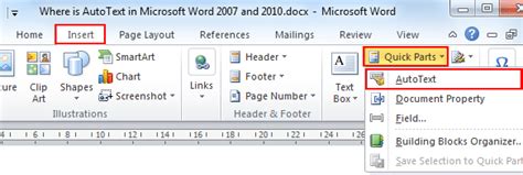 Where Is The Insert AutoText In Microsoft Word And