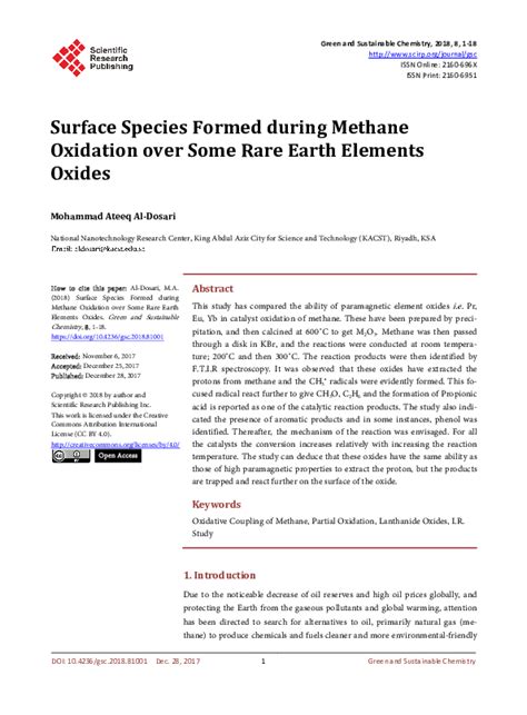 Pdf Surface Species Formed During Methane Oxidation Over Some Rare