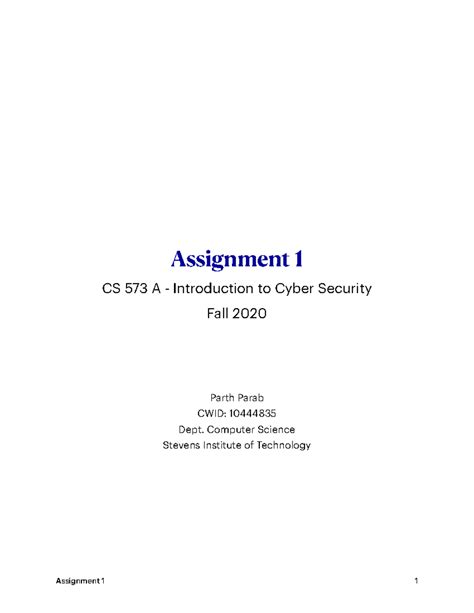 Example Matrix Assignment 1 Cs 573 A Introduction To Cyber Security Fall 2020 Parth Parab