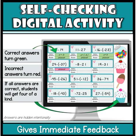Subtracting Integers Using Additive Inverse Activity Self Checking