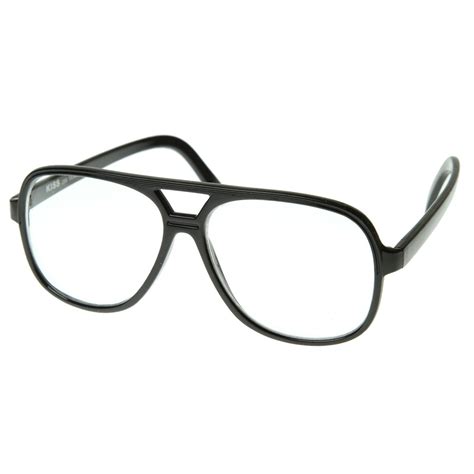 Retro 1980s Basic Square Aviator Clear Lens Glasses Zerouv