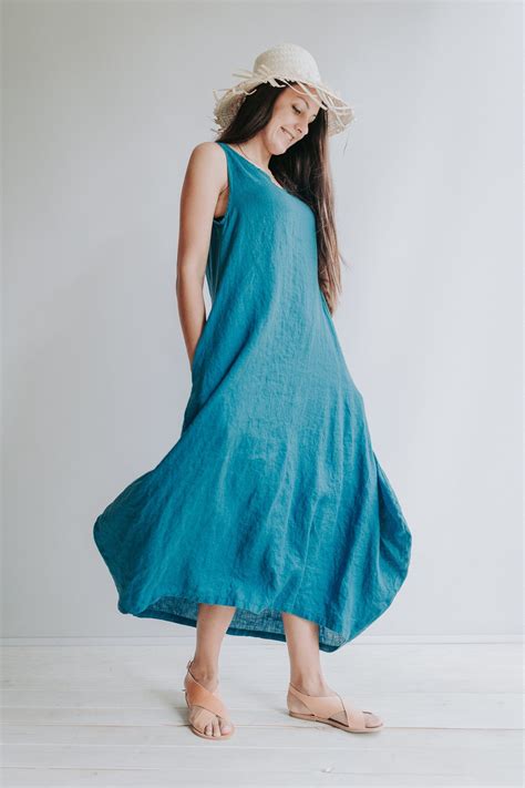 Linen Dress Anna Linen Dress Plus Size Dress Pockets Linen Dresses