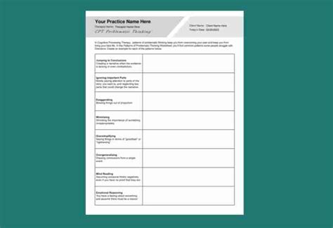 Cognitive Processing Therapy Cpt Patterns Of Problematic Thinking Worksheet Pdf Therapybypro