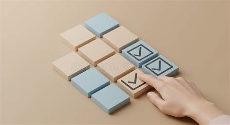 Hand Selecting Options A Minimalist 3d Check Mark Grid Stock