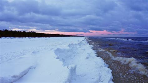 Aerial View Of The Baltic Sea During Winter From A Bird S Eye A Snowy