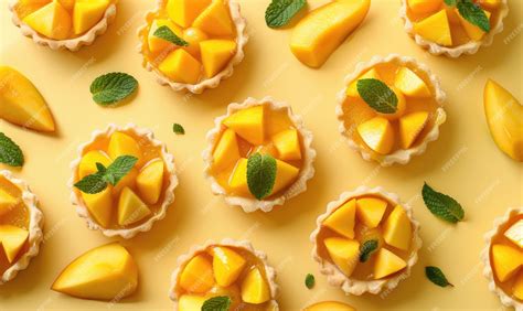 Mango Tartlets On A Pastel Yellow Background Premium Ai Generated Image