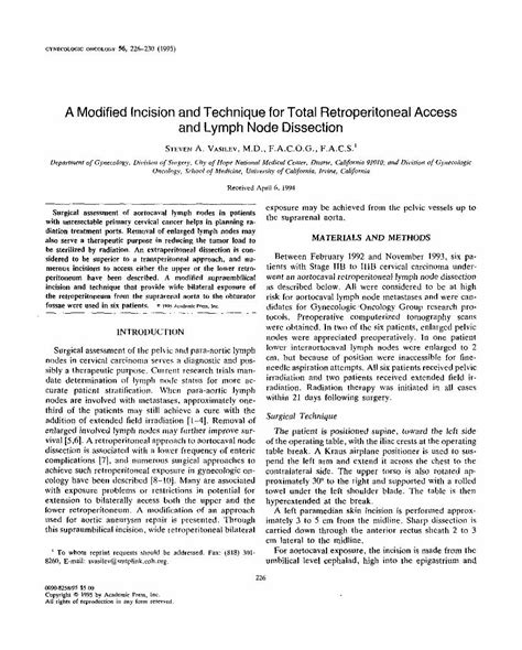 Pdf A Modified Incision And Technique For Total Retroperitoneal Access And Lymph Node