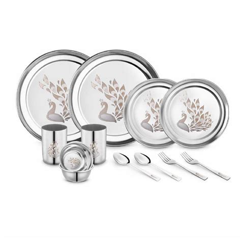 Stainless Steel 12 Piece Peacock Dinner Set Classic Essential India