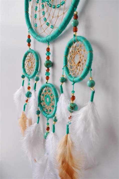 Turquoise Dream Catcher Boho Dreamcatcher Aquamarine Wall Etsy