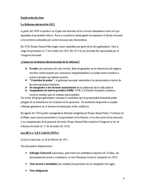 La Reforma Electoral De 1912 3907 Pdf Votación Argentina