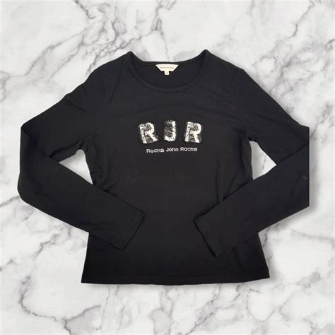 Rocha John Rocha Diamante Logo Black Long Sleeved Depop