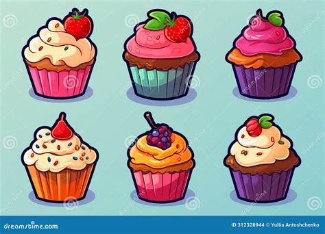 Quequitos De Dibujos Animados Postres Caseros Stock De Ilustración