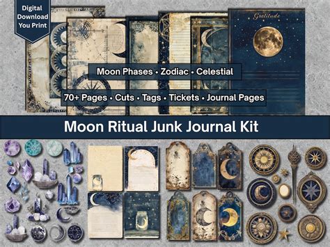 Moon Ritual Junk Journal Kit Celestial Ephemera Digital Download Etsy