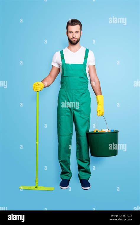 Full Size Fullbody Portrait Of Handsome Attractive Housekeeper With