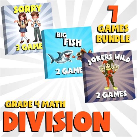 7 No Prep Math Games Bundle C Division Grade 4 Review Activity