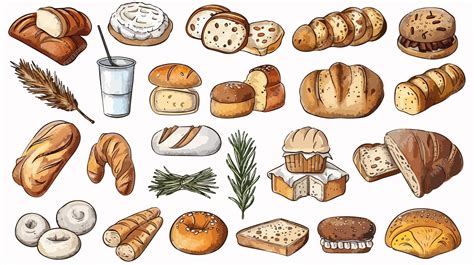 Colorful Sketches Of Bread And Bakery Items Premium Ai Generated Vector
