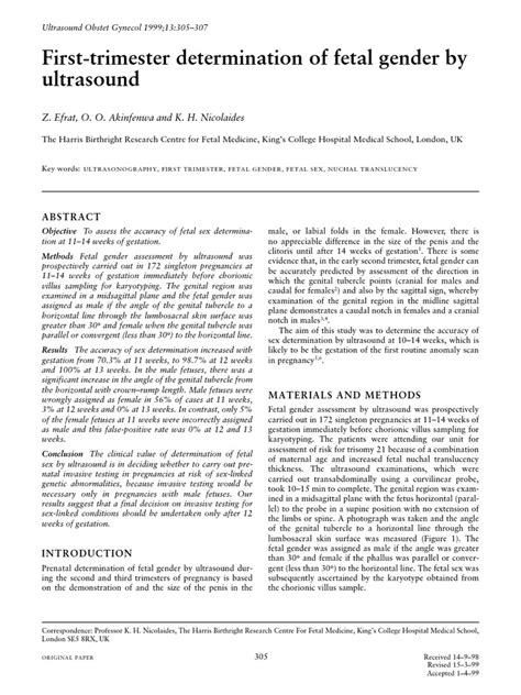First Trimester Fetal Gender Via Ultrasound Pdf Fetus Obstetrics
