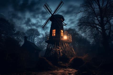 A Windmill Is Lit Up In The Dark With The Words Quot Mill Quot On The Top Premium Ai Generated