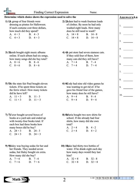 Finding Correct Expression Math Worksheet Printable Pdf Download