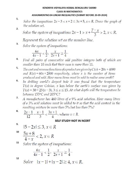 Linear Inequality Assignment Pdf