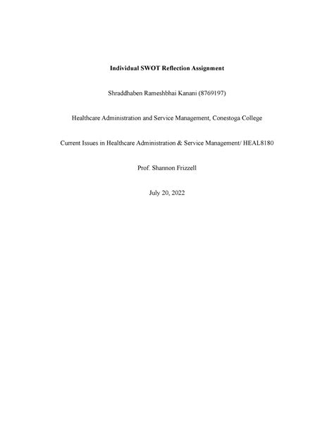 Individual Swot Reflection Assignment Individual Swot Reflection