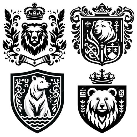Heraldic Bear Coat Of Arms Vector Illustrations Black And White Perfect